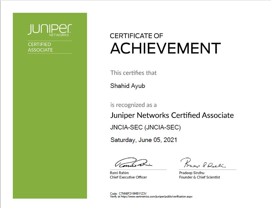Shahid Ayub on LinkedIn: Juniper Networks Certified Internet Associate ... Shahid Ayub on LinkedIn: Juniper Networks Certified Internet Associate ...