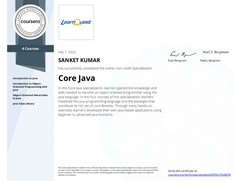 Sanket Kumar on LinkedIn: #coursera #java #corejava #lnct Sanket Kumar on LinkedIn: #coursera #java #corejava #lnct