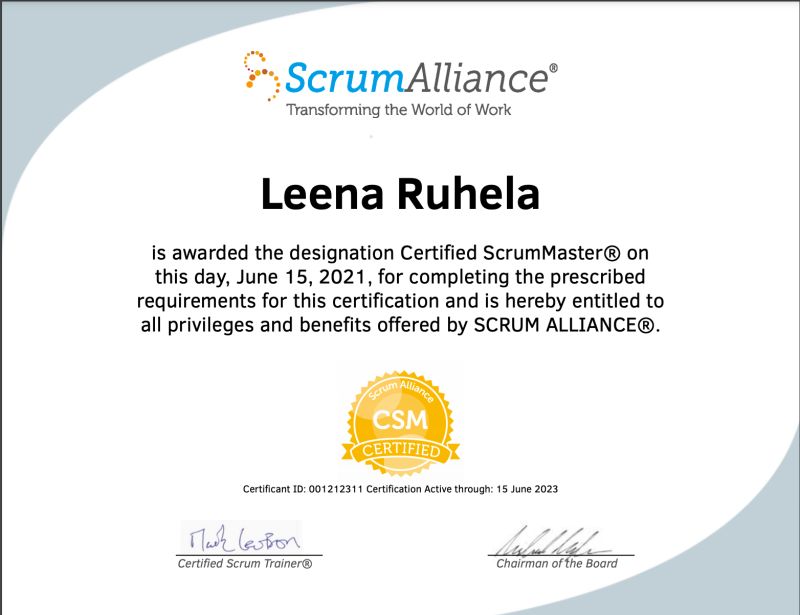 Leena Ruhela on LinkedIn: Certified ScrumMaster Leena Ruhela on LinkedIn: Certified ScrumMaster