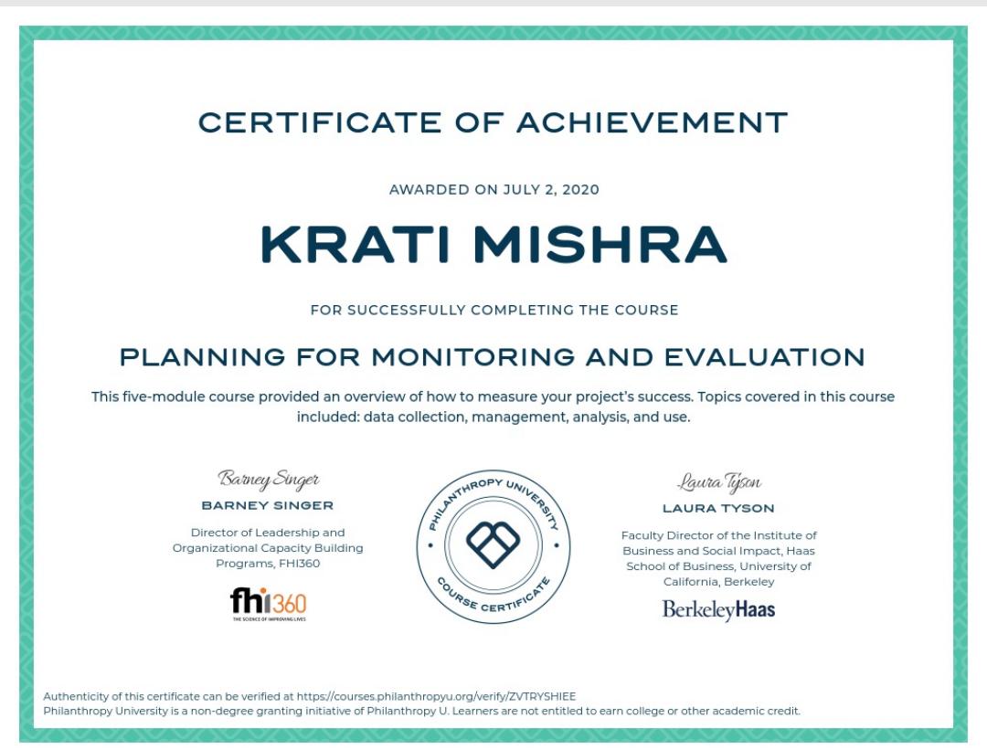 Krati Mishra on LinkedIn: #philanthropyuniversity #lockdownachievement Krati Mishra on LinkedIn: #philanthropyuniversity #lockdownachievement