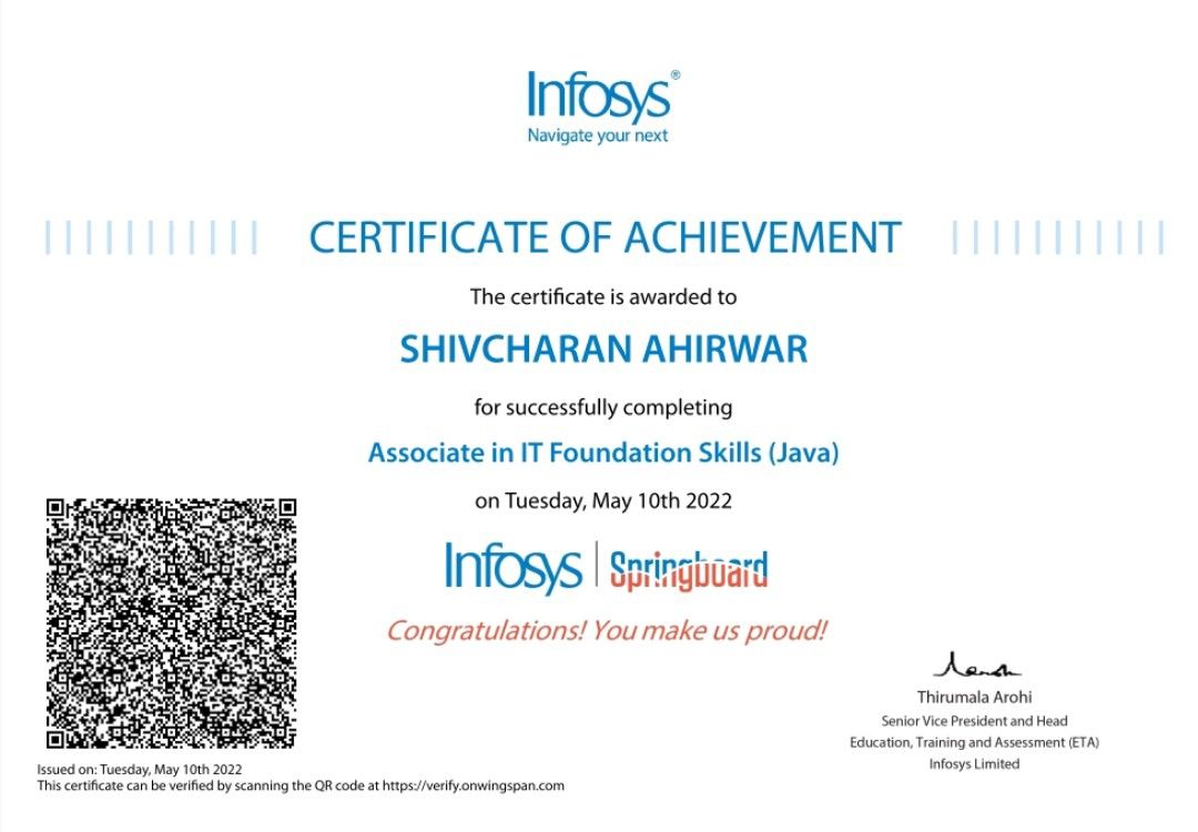 Shivcharan Ahirwar on LinkedIn: #java #coding #infosys Shivcharan Ahirwar on LinkedIn: #java #coding #infosys
