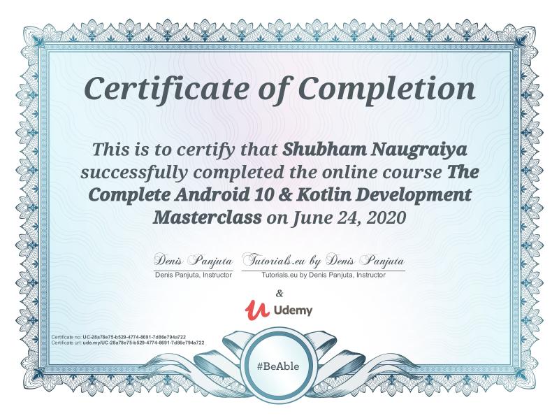 Shubham Naugraiya on LinkedIn: Completion of Kotlin certification Shubham Naugraiya on LinkedIn: Completion of Kotlin certification