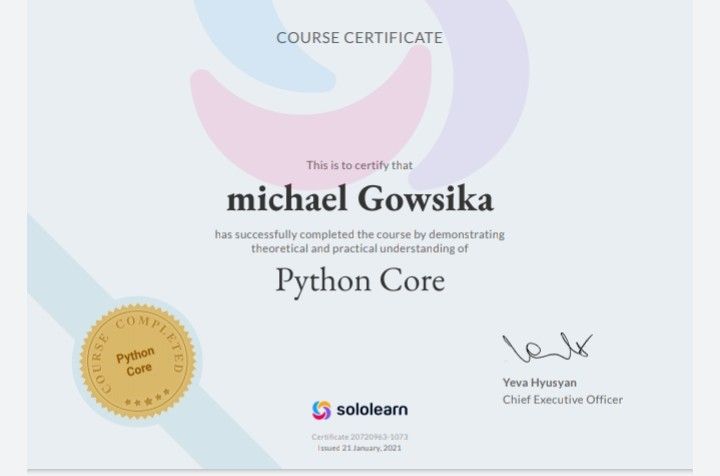 Michael Gowsika M on LinkedIn: #certificate #pythonprogramming #coding Michael Gowsika M on LinkedIn: #certificate #pythonprogramming #coding