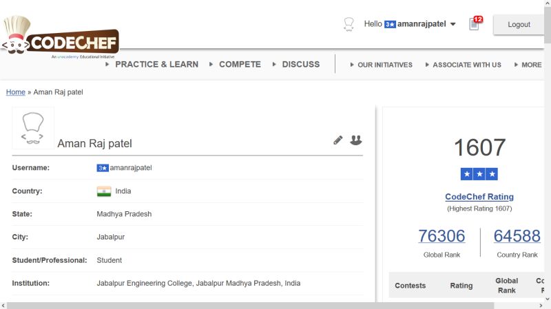 Aman Raj Patel on LinkedIn: #codechef Aman Raj Patel on LinkedIn: #codechef