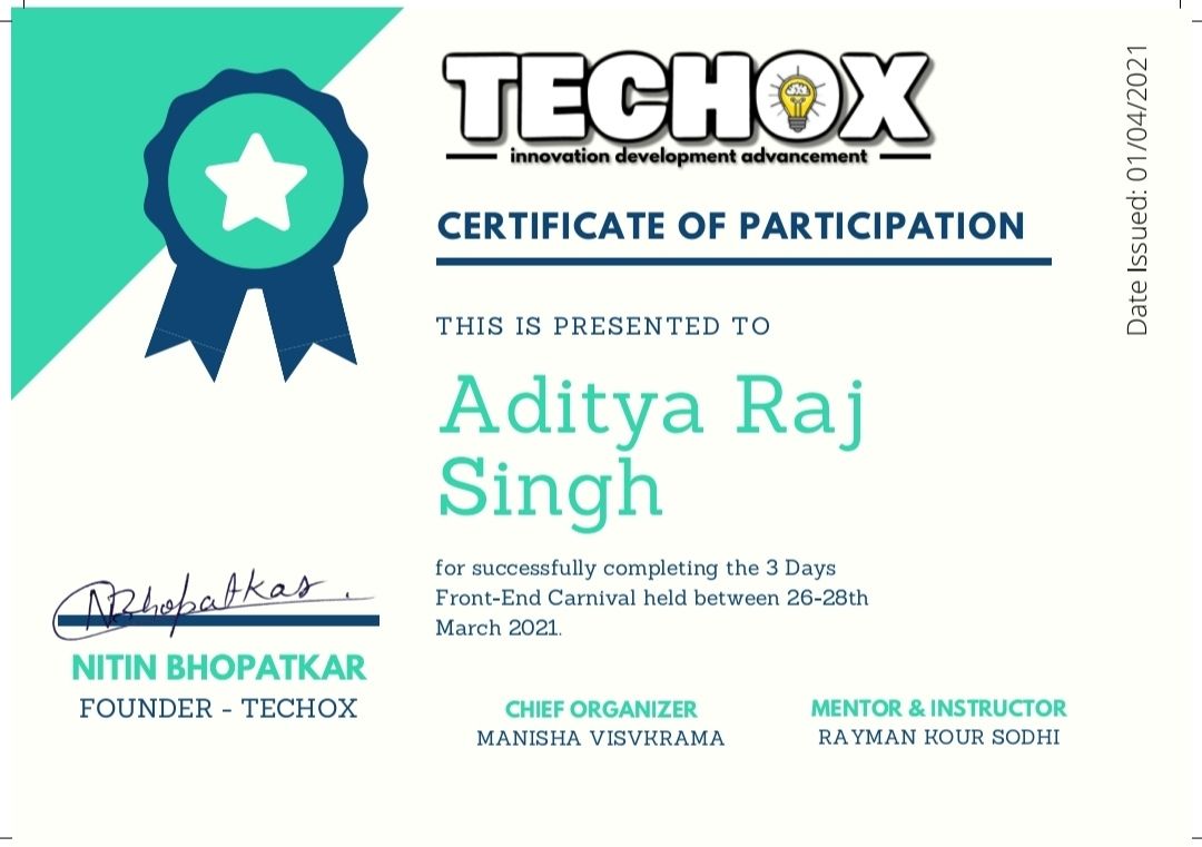Aditya Raj Singh on LinkedIn: #techox Aditya Raj Singh on LinkedIn: #techox
