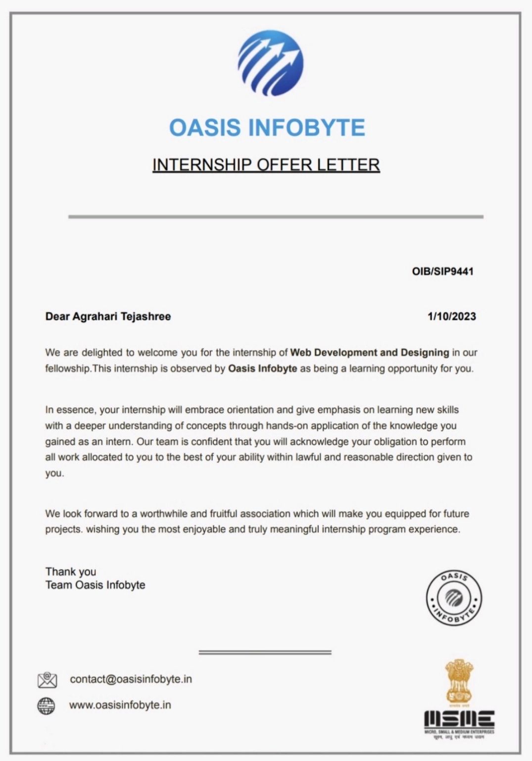 Tejashree Agrahari on LinkedIn: #internship #oasisinfobyte #webdevelopment Tejashree Agrahari on LinkedIn: #internship #oasisinfobyte #webdevelopment