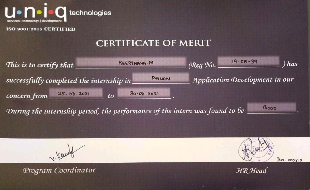 Keerthana Manikandan on LinkedIn: #internship #python #uniq Keerthana Manikandan on LinkedIn: #internship #python #uniq