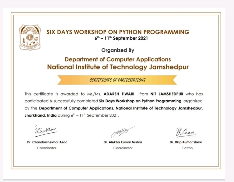 Adarsh Tiwari on LinkedIn: #python #nitjamshedpur #pythonprogramming Adarsh Tiwari on LinkedIn: #python #nitjamshedpur #pythonprogramming