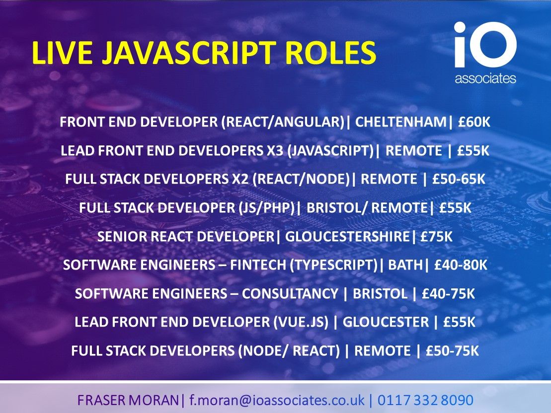 Fraser Moran on LinkedIn: #javascriptjobs #javascript #reactjs #nodejs Fraser Moran on LinkedIn: #javascriptjobs #javascript #reactjs #nodejs