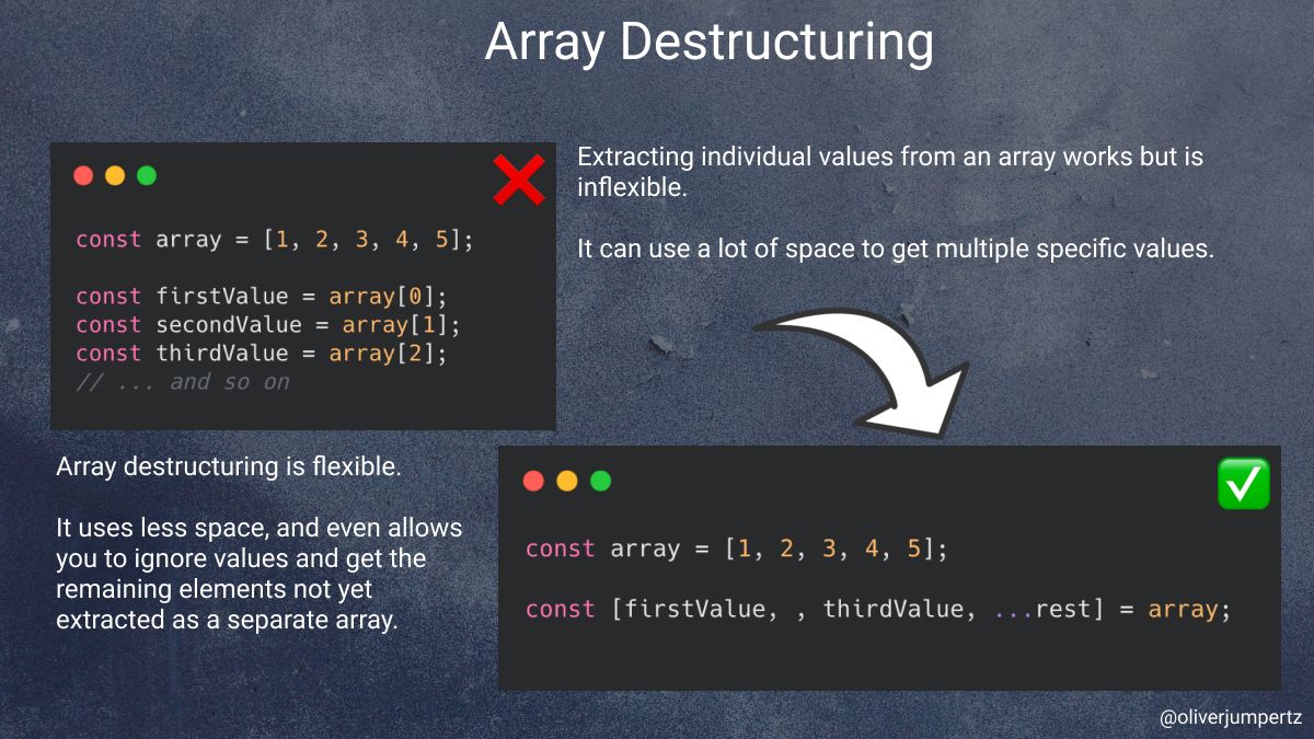 Oliver Jumpertz on LinkedIn: π JavaScript tip π Use array destructuring ... Oliver Jumpertz on LinkedIn: π JavaScript tip π Use array destructuring ...