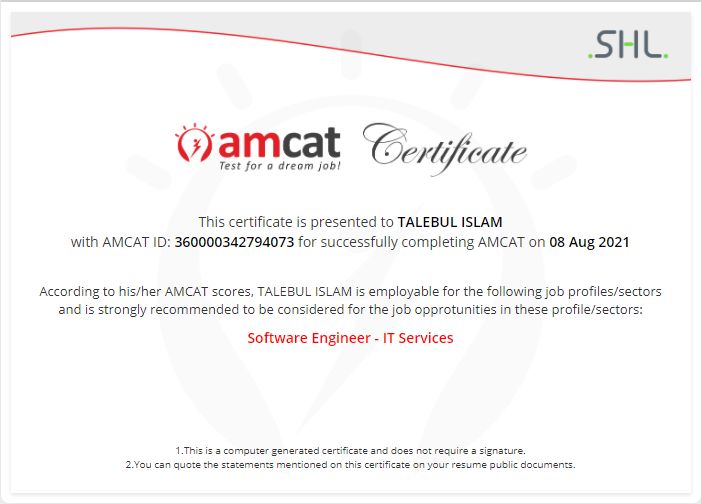 TALEBUL ISLAM on LinkedIn: #certificate #amcat #aspiring # ... TALEBUL ISLAM on LinkedIn: #certificate #amcat #aspiring # ...