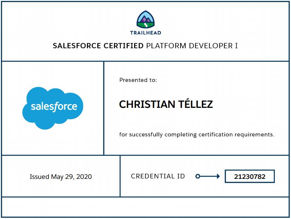 Christian Téllez Giraldo on LinkedIn: First Salesforce certification ... Christian Téllez Giraldo on LinkedIn: First Salesforce certification ...