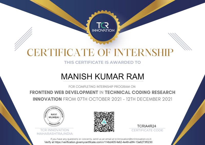 MANISH KUMAR RAM on LinkedIn: #internship #completed #successfully MANISH KUMAR RAM on LinkedIn: #internship #completed #successfully
