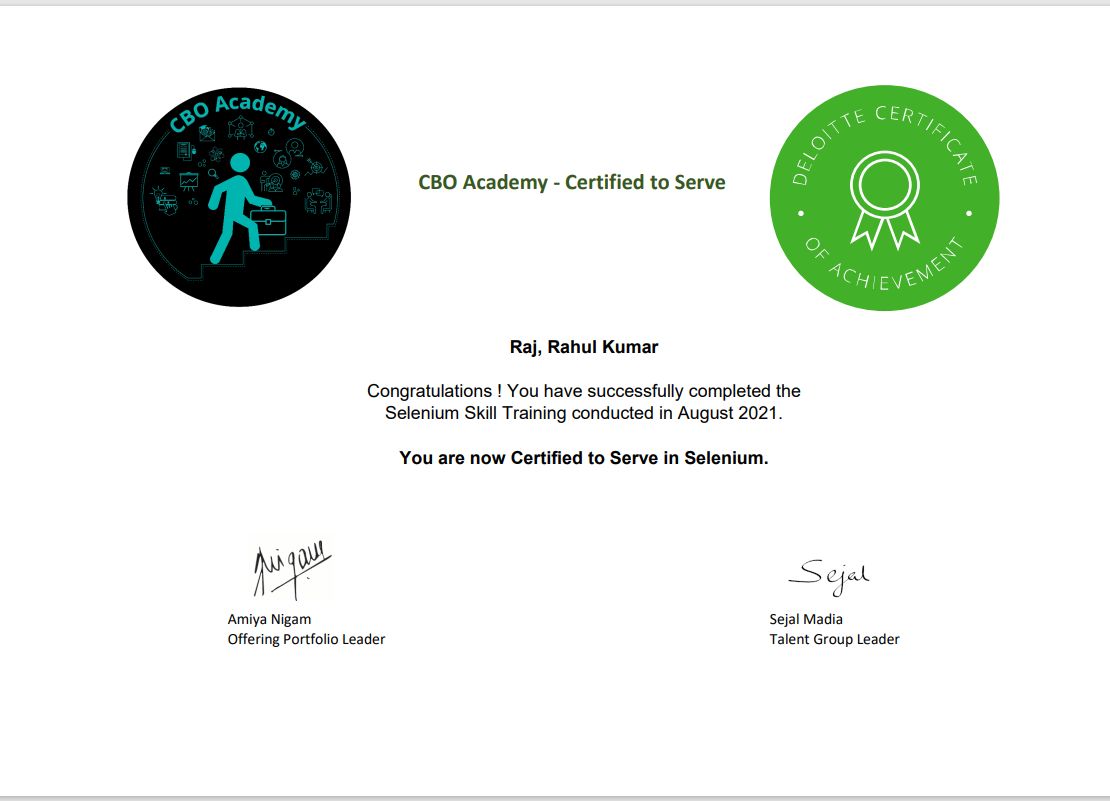 Rahul Raj on LinkedIn: #seleniumautomation #deloitteusi #learningcontinues Rahul Raj on LinkedIn: #seleniumautomation #deloitteusi #learningcontinues