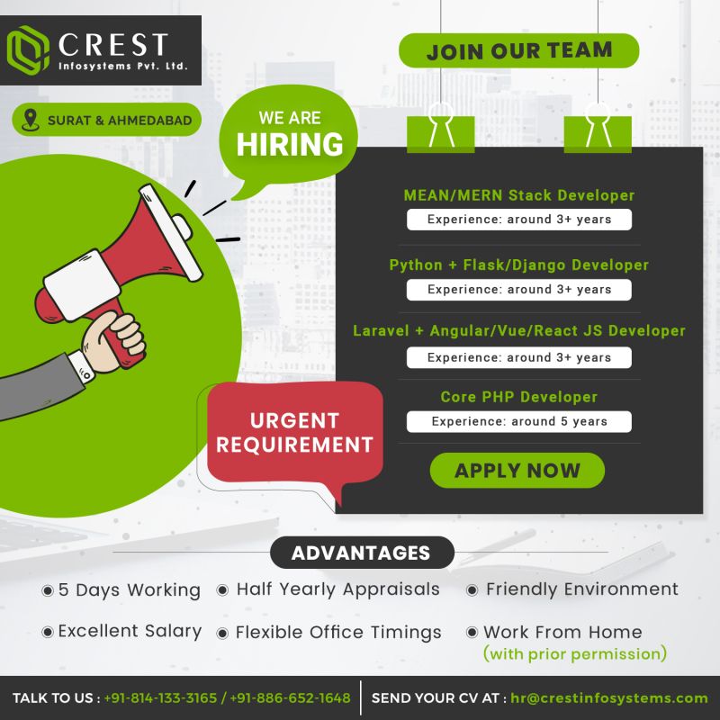 Crest Infosystems Pvt. Ltd. on LinkedIn: #join #hiring #nodejs #reactjs ... Crest Infosystems Pvt. Ltd. on LinkedIn: #join #hiring #nodejs #reactjs ...