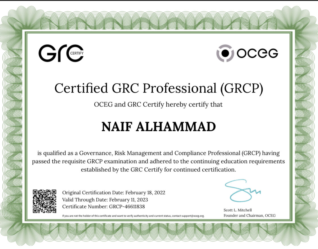 Naif Alhammad GRCP , GRCA ,CCO on LinkedIn: in 2022 I have achieved one ... Naif Alhammad GRCP , GRCA ,CCO on LinkedIn: in 2022 I have achieved one ...