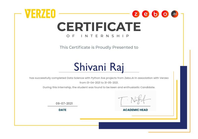 Shivani raj on LinkedIn: #machinelearning #python #internship Shivani raj on LinkedIn: #machinelearning #python #internship