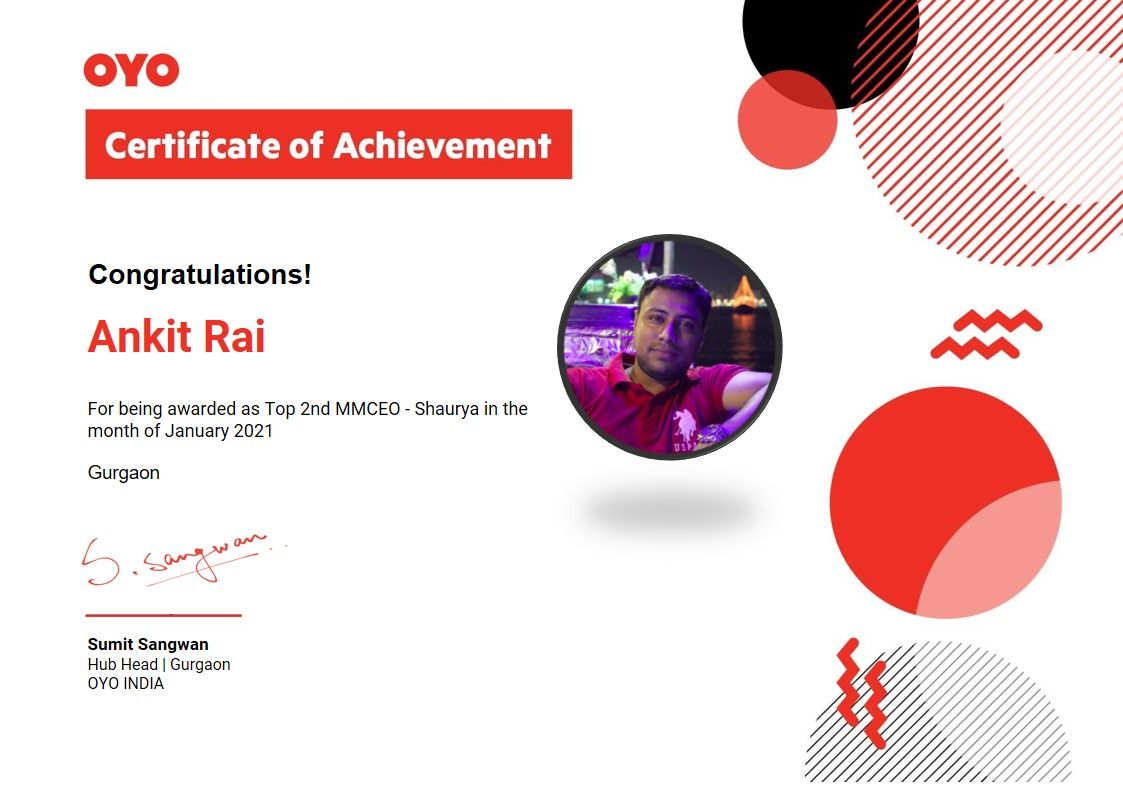 Ankit Kumar Rai on LinkedIn: My last achievement certificate for OYO ... Ankit Kumar Rai on LinkedIn: My last achievement certificate for OYO ...