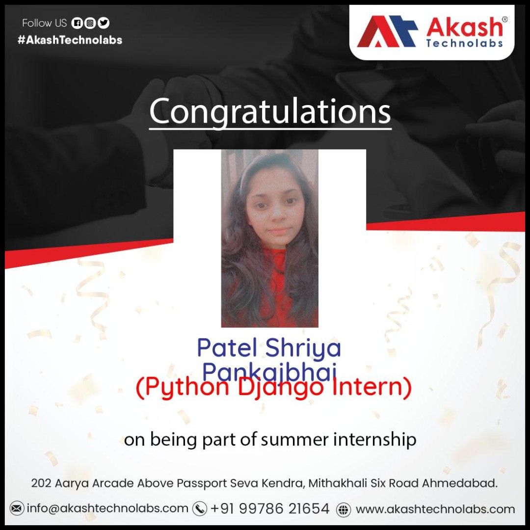 Shriya Patel on LinkedIn: #summerinternship2021 #python #django | 10 ... Shriya Patel on LinkedIn: #summerinternship2021 #python #django | 10 ...