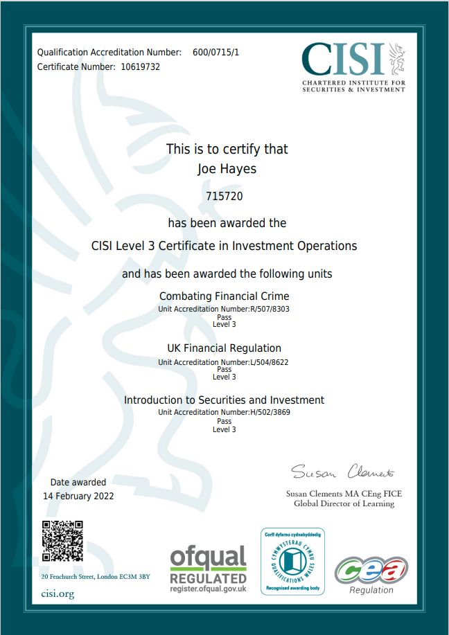 Joe Hayes on LinkedIn: Delighted to have passed my third and final unit ... Joe Hayes on LinkedIn: Delighted to have passed my third and final unit ...