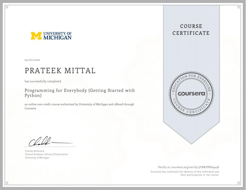Prateek Mittal on LinkedIn: #coursera #pythonprogramming #python # ... Prateek Mittal on LinkedIn: #coursera #pythonprogramming #python # ...
