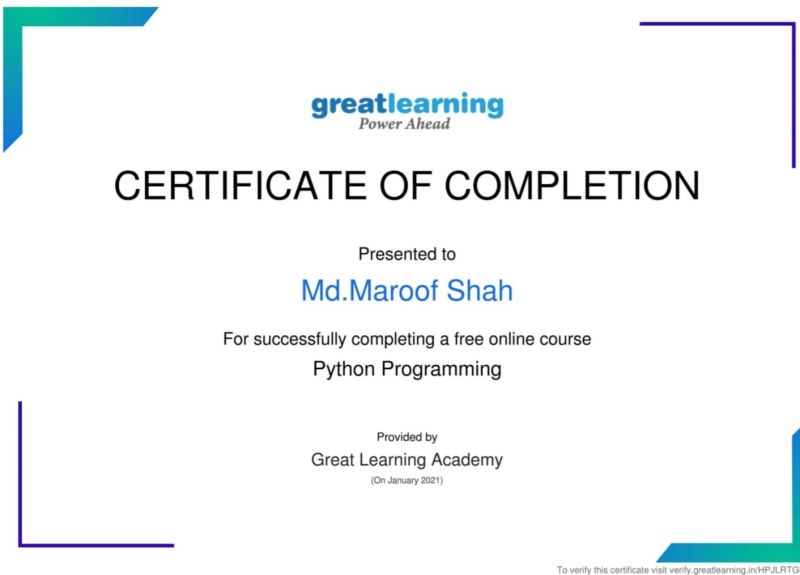 Maroof Shah on LinkedIn: Successfully done python programming!! Maroof Shah on LinkedIn: Successfully done python programming!!
