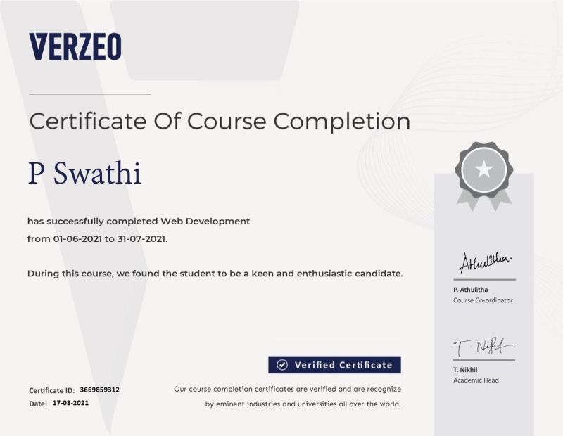 P Swathi on LinkedIn: #webdevelopment #verzeo P Swathi on LinkedIn: #webdevelopment #verzeo