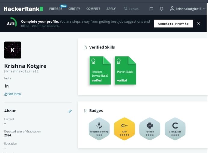Krishna Kotgire on LinkedIn: #hackerrank #cpp #python #c Krishna Kotgire on LinkedIn: #hackerrank #cpp #python #c