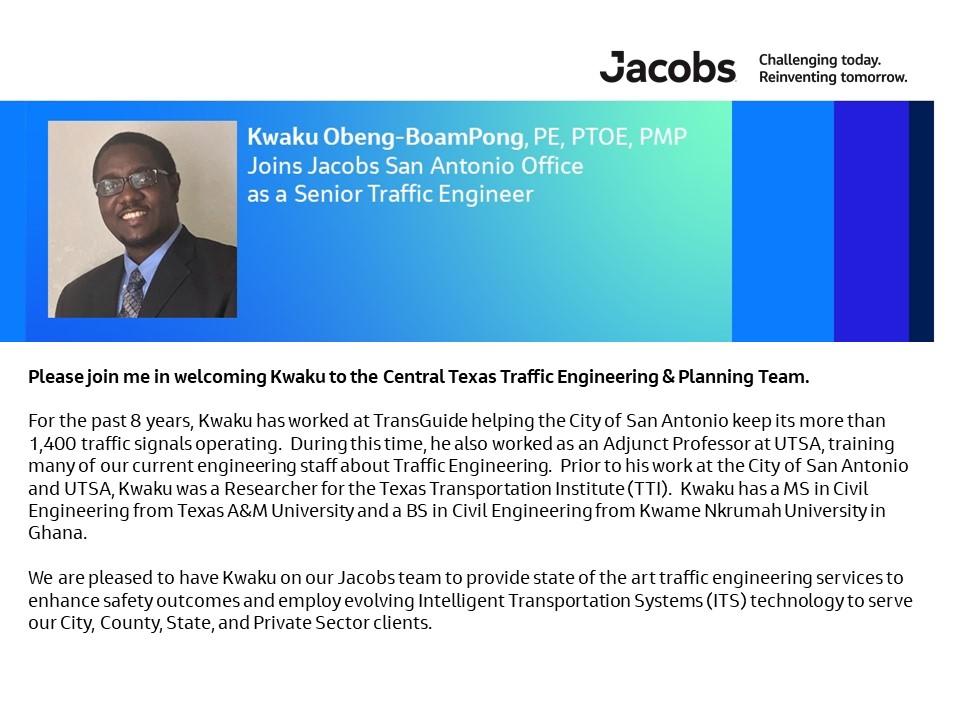 Trish Wallace on LinkedIn: Jacobs welcomes Kwaku Obeng-Boampong to the ... Trish Wallace on LinkedIn: Jacobs welcomes Kwaku Obeng-Boampong to the ...