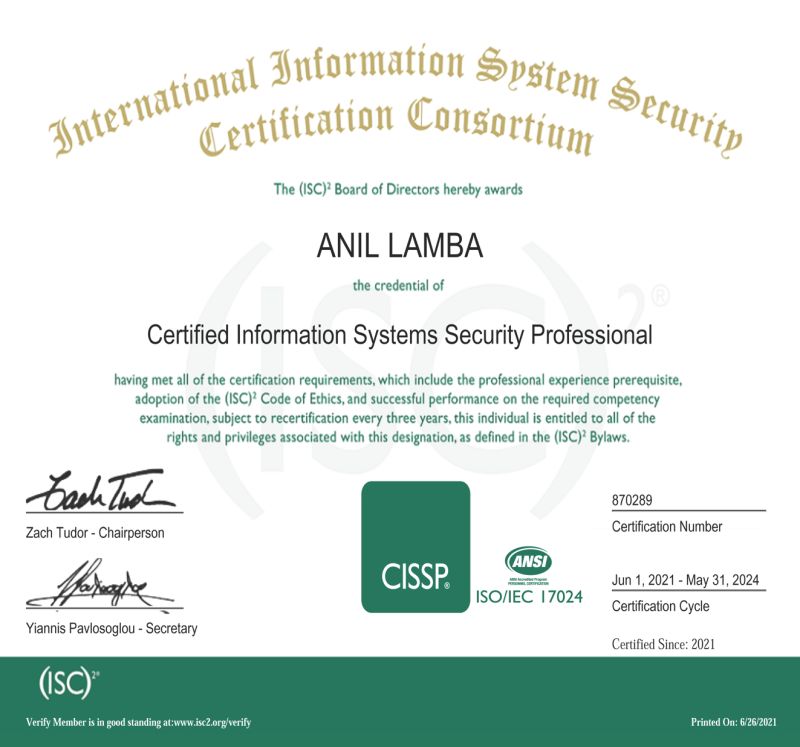 Dr. Anil Lamba, CISSP AWS, CISA, CDPSE, CRISC on LinkedIn: #cissp # ... Dr. Anil Lamba, CISSP AWS, CISA, CDPSE, CRISC on LinkedIn: #cissp # ...