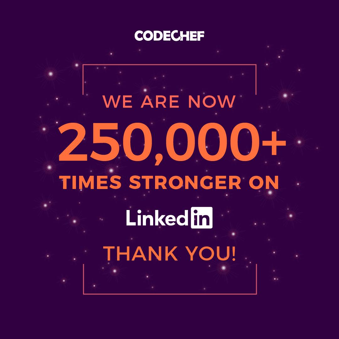 CodeChef on LinkedIn: #codechef #250k #programming CodeChef on LinkedIn: #codechef #250k #programming