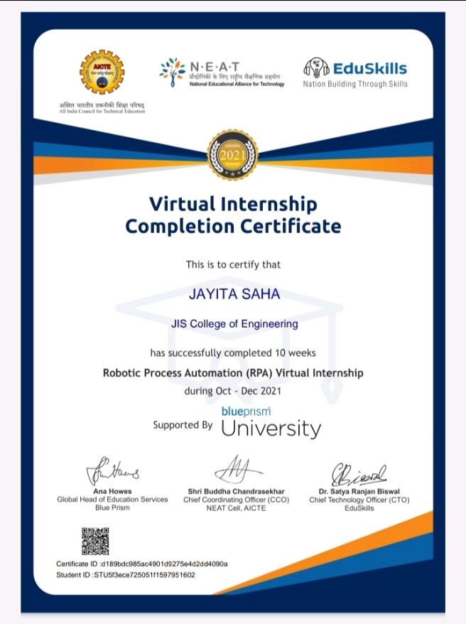 Jayita Saha 🇮🇳 on LinkedIn: #rpa #automation #internship #aicte # ... Jayita Saha 🇮🇳 on LinkedIn: #rpa #automation #internship #aicte # ...
