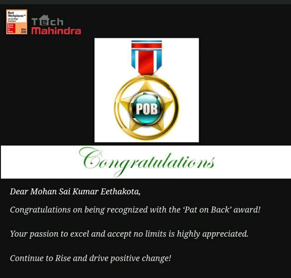 Mohan Sai E. on LinkedIn: #techmahindra Mohan Sai E. on LinkedIn: #techmahindra