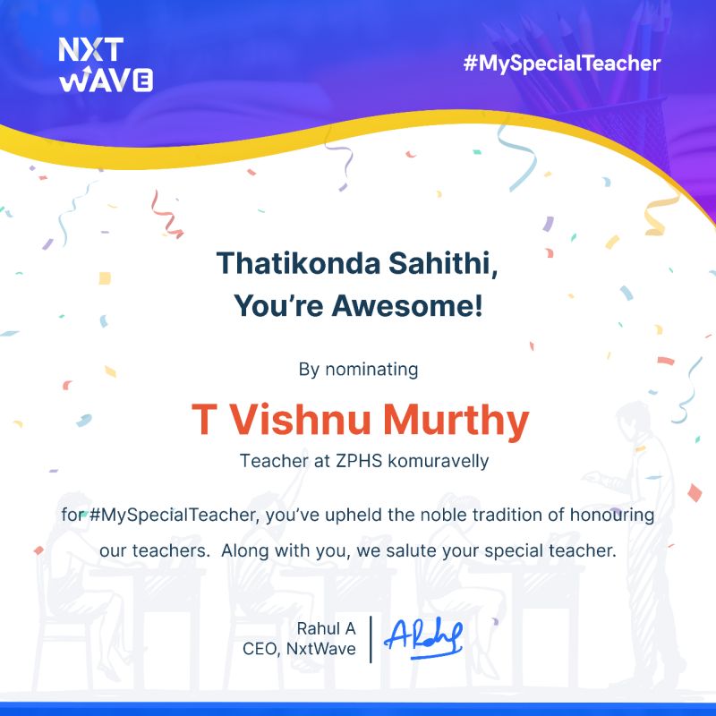 Sahithi Thatikonda on LinkedIn: #myspecialteacher #nxtwave #teachersday Sahithi Thatikonda on LinkedIn: #myspecialteacher #nxtwave #teachersday