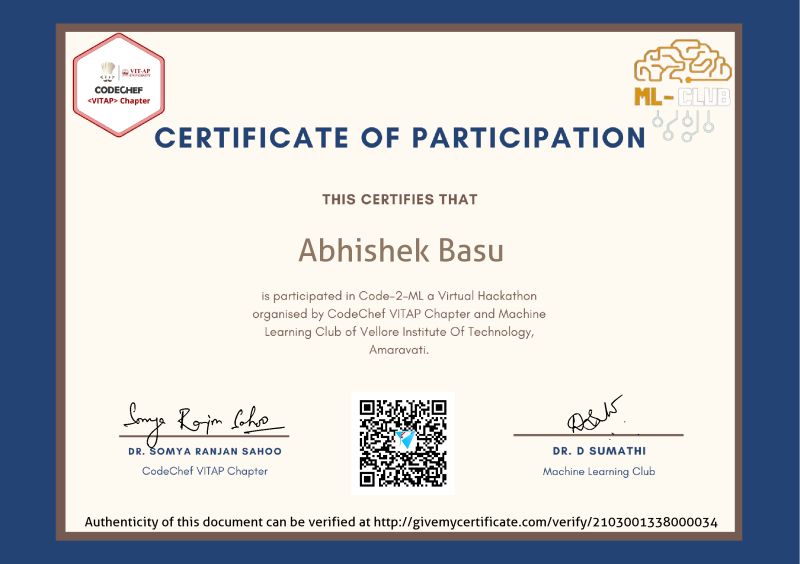 ABHISHEK BASU on LinkedIn: #codechef #code2ml #ml ABHISHEK BASU on LinkedIn: #codechef #code2ml #ml