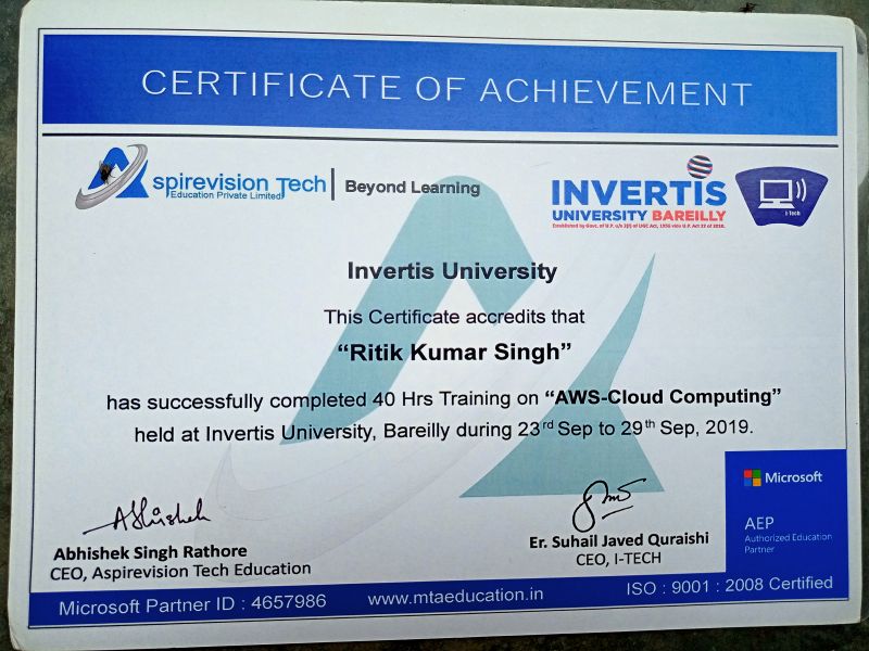 RITIK KUMAR SINGH(Thakur) on LinkedIn: AWS CERTIFICATE RITIK KUMAR SINGH(Thakur) on LinkedIn: AWS CERTIFICATE