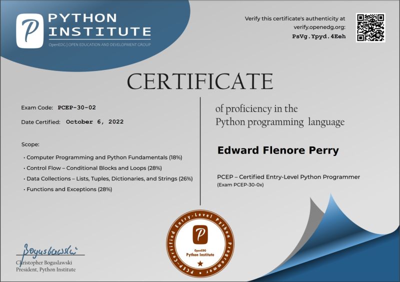 Edward Perry on LinkedIn: #python #pythonprogramming #certificate Edward Perry on LinkedIn: #python #pythonprogramming #certificate