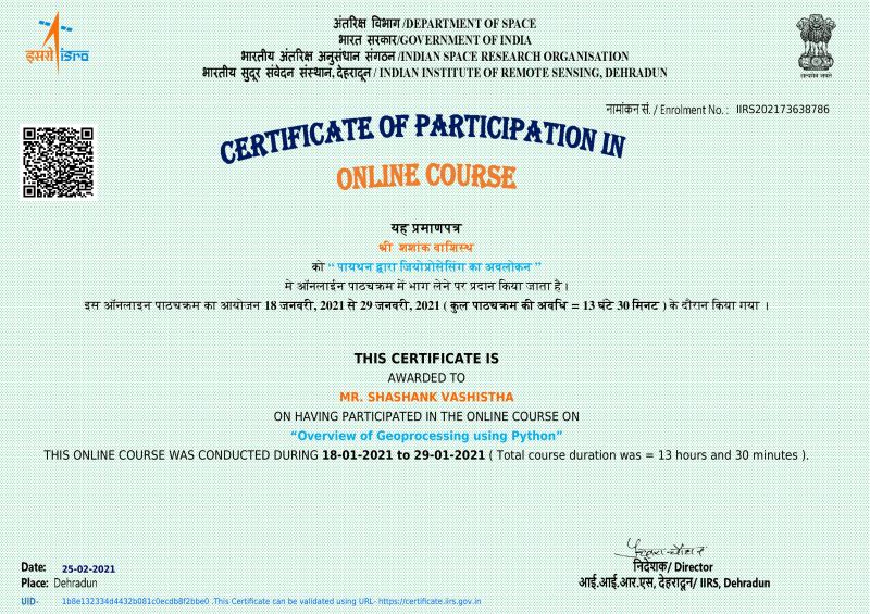 Shashank Vashistha on LinkedIn: Completed course on Geoprocessing with ... Shashank Vashistha on LinkedIn: Completed course on Geoprocessing with ...