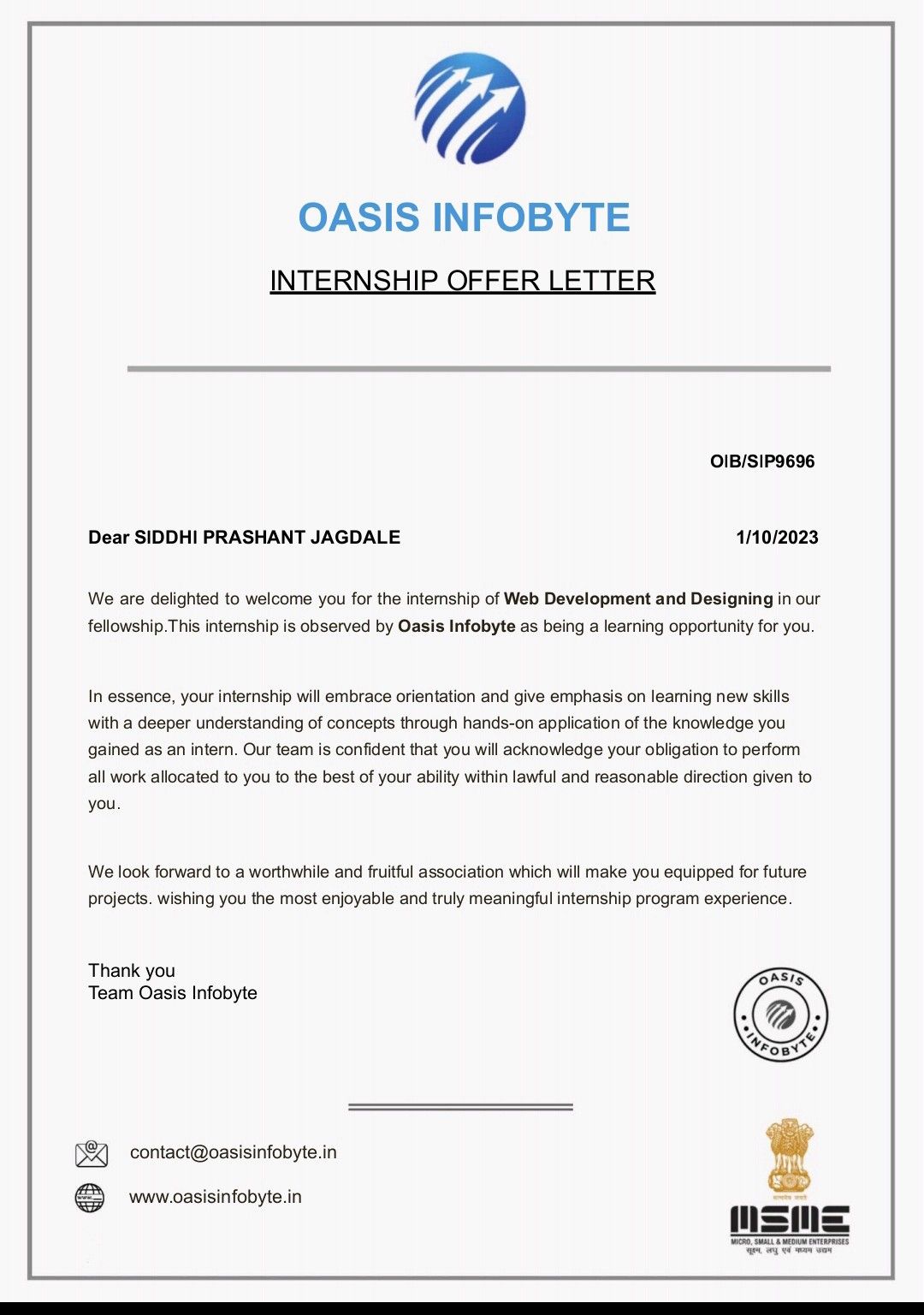 Siddhi Jagdale on LinkedIn: #interns #internship #oasisinfobyte # ... Siddhi Jagdale on LinkedIn: #interns #internship #oasisinfobyte # ...
