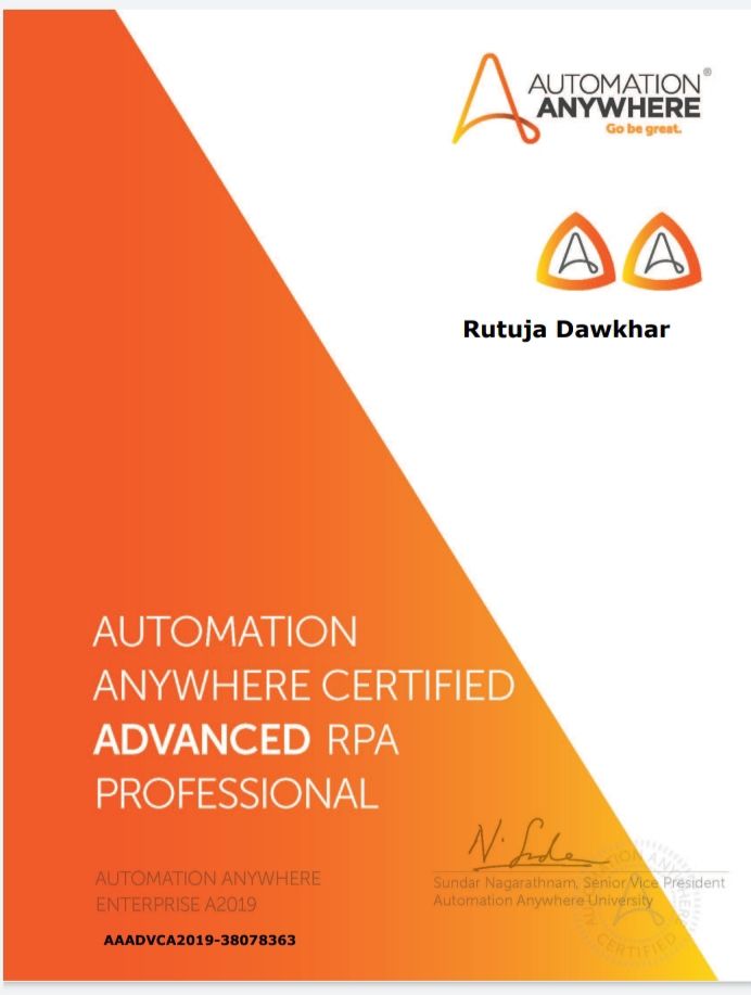 Rutuja Dawkhar on LinkedIn: A2019 Advanced Certification Rutuja Dawkhar on LinkedIn: A2019 Advanced Certification