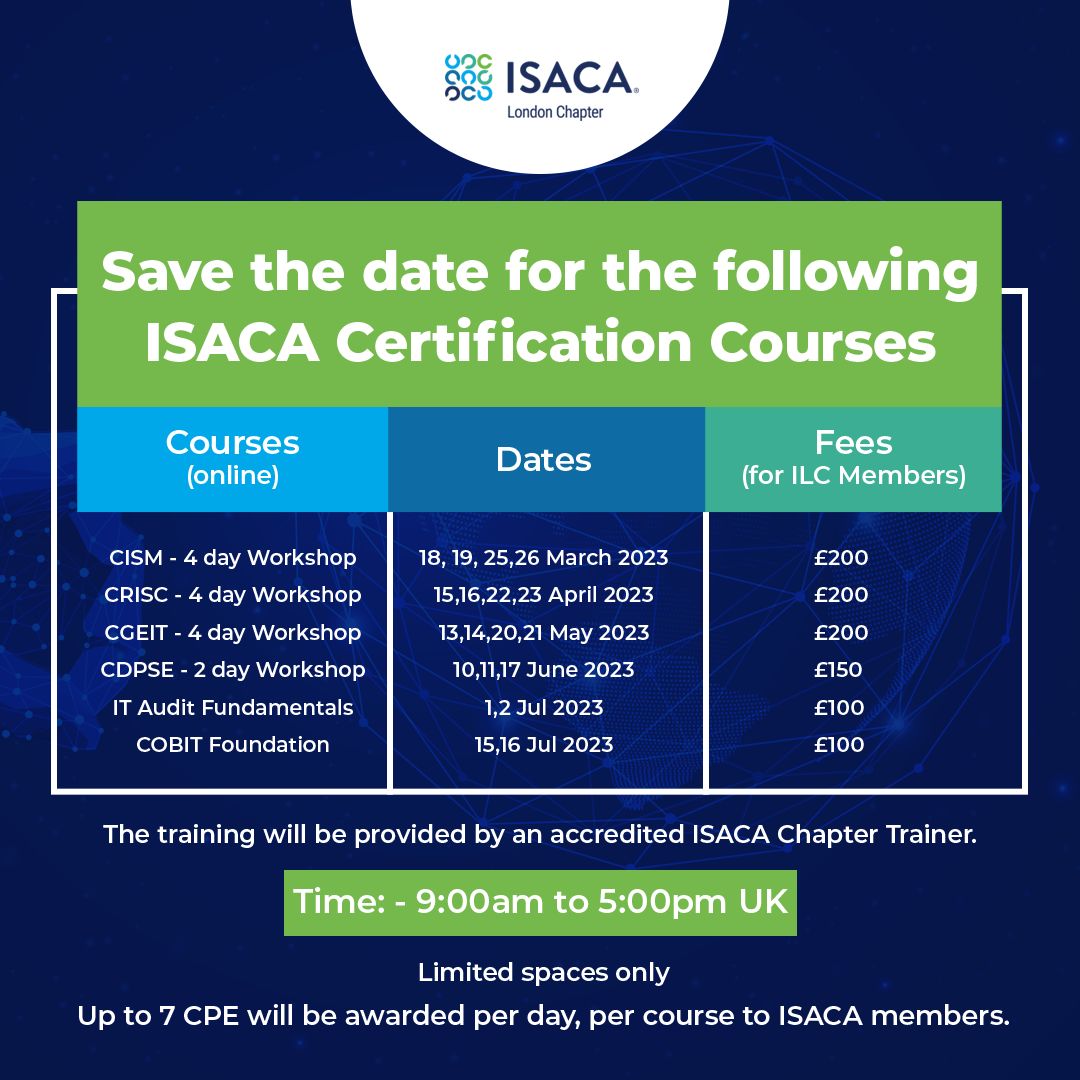 ISACA London Chapter on LinkedIn: #isacalondonchapter #cism #crisc # ... ISACA London Chapter on LinkedIn: #isacalondonchapter #cism #crisc # ...