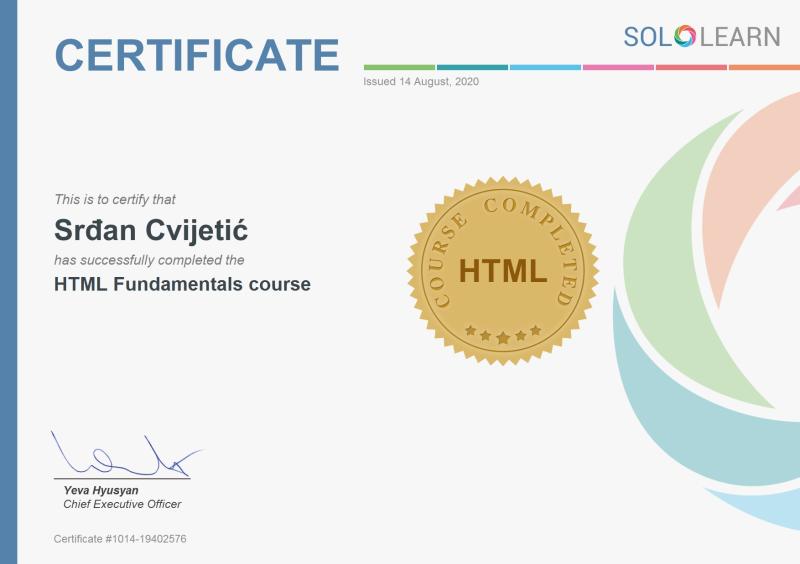 Srđan Cvijetić on LinkedIn: Completed SoloLearn course: 1. HTML ... Srđan Cvijetić on LinkedIn: Completed SoloLearn course: 1. HTML ...