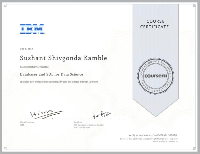 Sushant Kamble on LinkedIn: #ibm #datasciencecourse #python #sqldatabase Sushant Kamble on LinkedIn: #ibm #datasciencecourse #python #sqldatabase