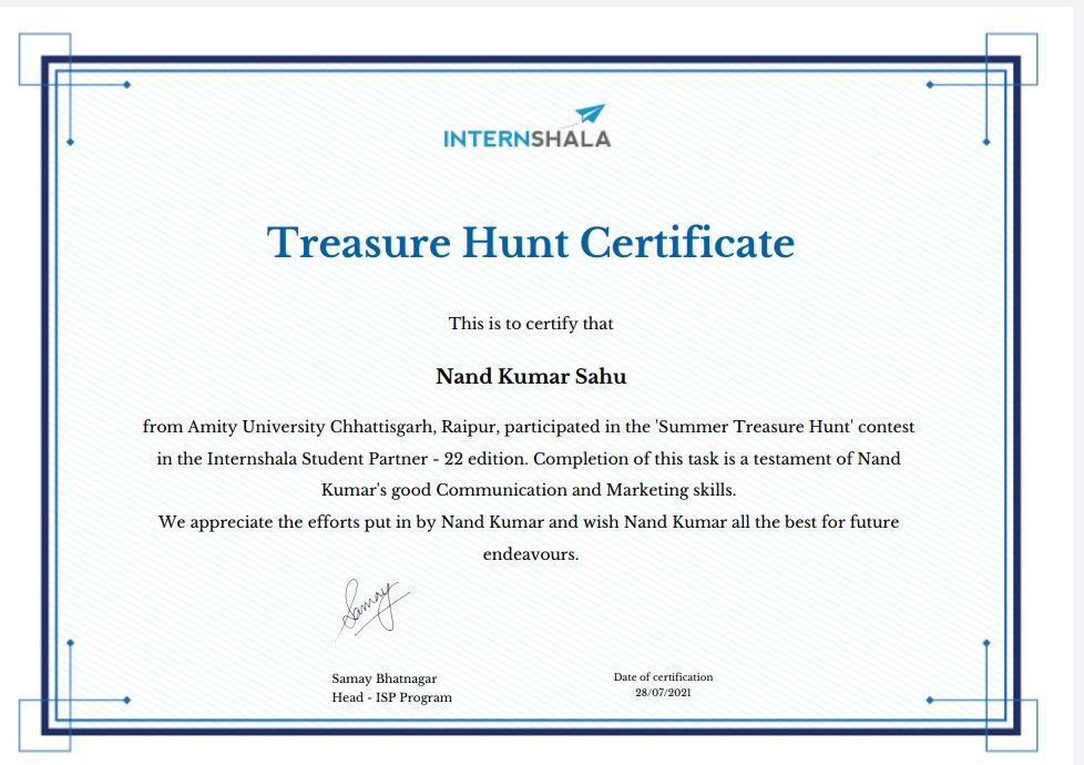 Nand Kumar Sahu on LinkedIn: #internshalastudentpartner #internshala # ... Nand Kumar Sahu on LinkedIn: #internshalastudentpartner #internshala # ...