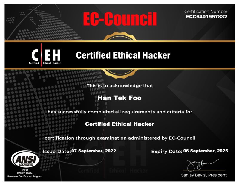 💻 Foo Han Tek on LinkedIn: #certifiedethicalhacker #pentest #ceh # ... 💻 Foo Han Tek on LinkedIn: #certifiedethicalhacker #pentest #ceh # ...