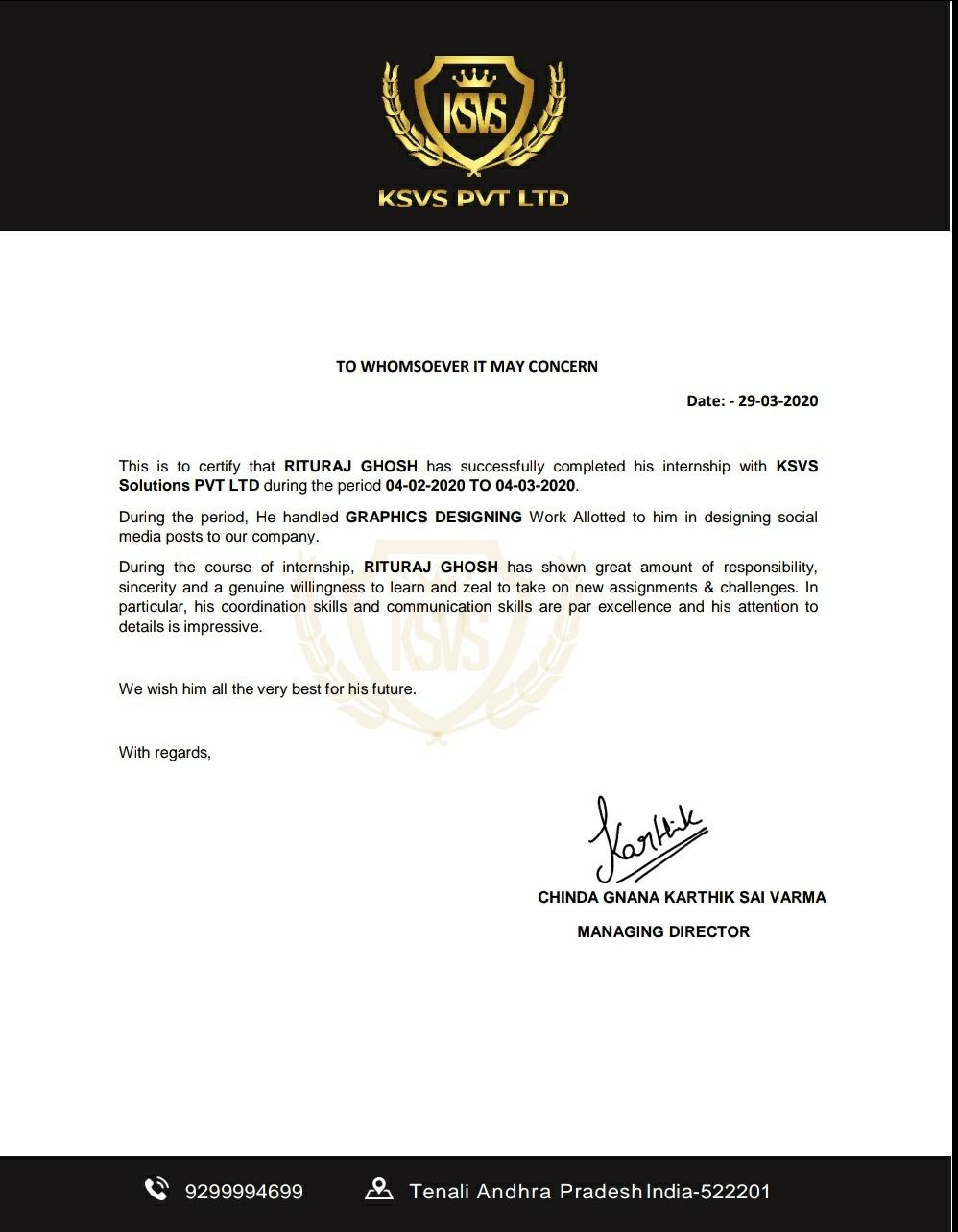 Rituraj Ghosh on LinkedIn: Thank you KSVS SOLUTIONS PVT LTD for this ... Rituraj Ghosh on LinkedIn: Thank you KSVS SOLUTIONS PVT LTD for this ...
