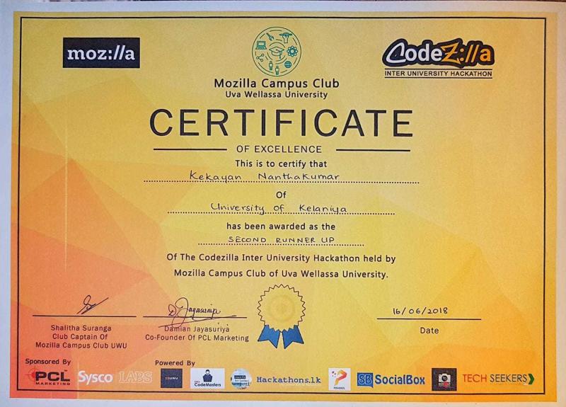 Kekayan Nanthakumar on LinkedIn: 2nd-runner up in codezilla CodeZilla ... Kekayan Nanthakumar on LinkedIn: 2nd-runner up in codezilla CodeZilla ...