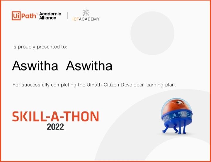 Aswitha R on LinkedIn: #uipathskillathon2022 #hashing #rpaskills Aswitha R on LinkedIn: #uipathskillathon2022 #hashing #rpaskills