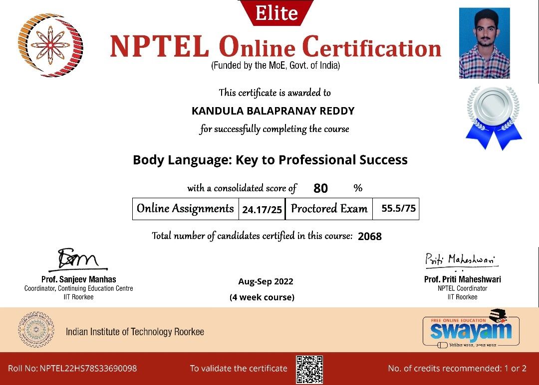 Kandula Balapranayreddy on LinkedIn: #nptel #bodylanguage Kandula Balapranayreddy on LinkedIn: #nptel #bodylanguage