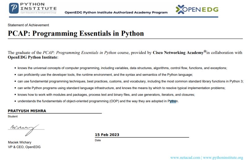 PRATYUSH MISHRA on LinkedIn: Cisco Essential python PRATYUSH MISHRA on LinkedIn: Cisco Essential python